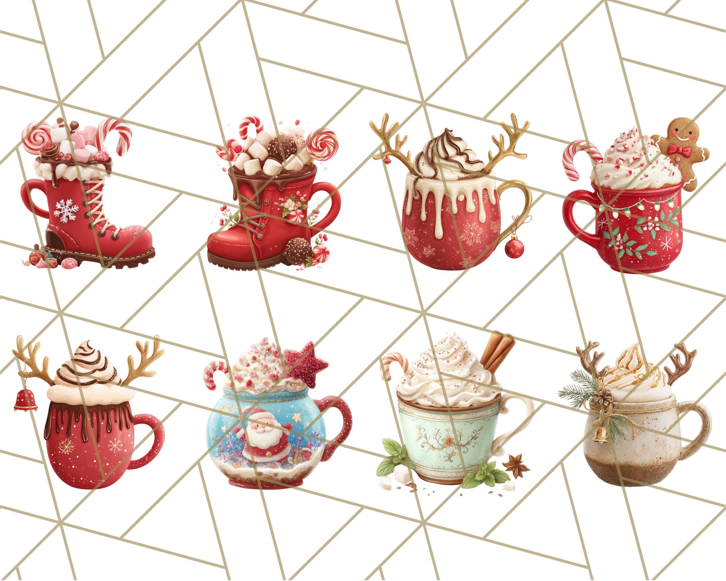 Christmas Coffee Mugs Clipart 60 PNG Files, Festive Holiday Cups, Cozy ...