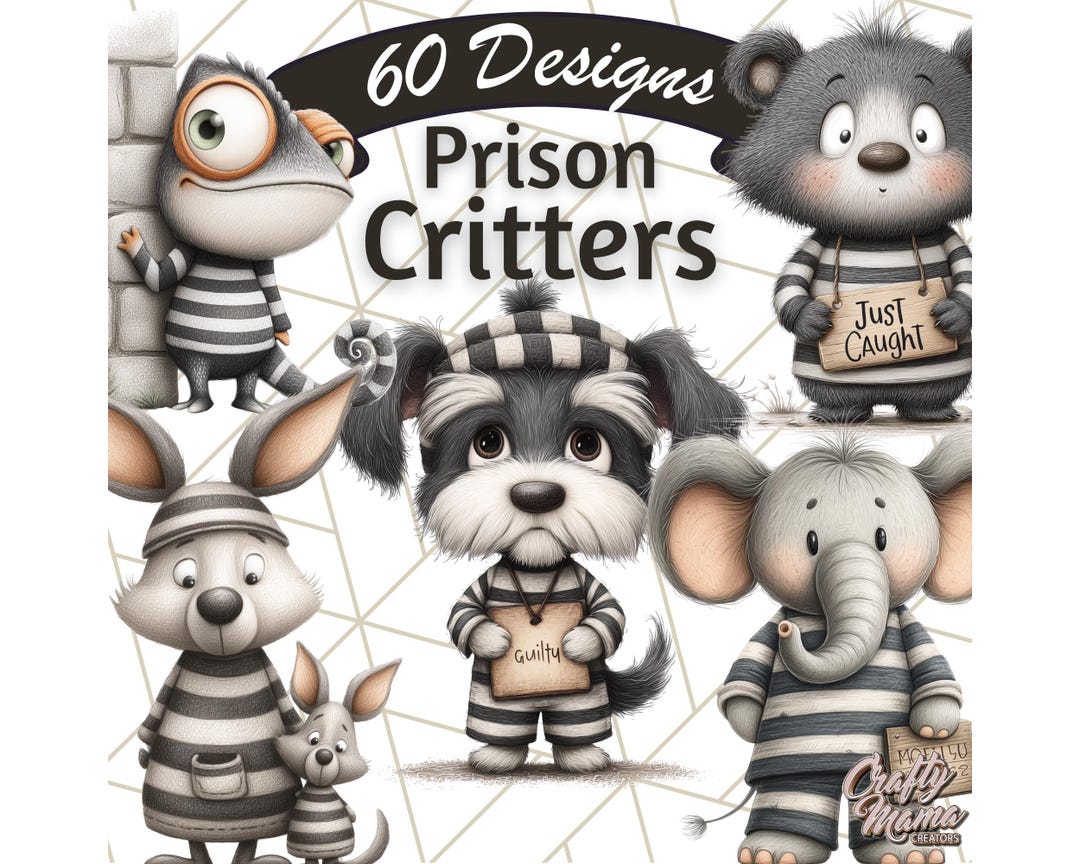 Adorable Animals in Jail Clipart PNG, Cute Animal Prisoner Clip Art ...