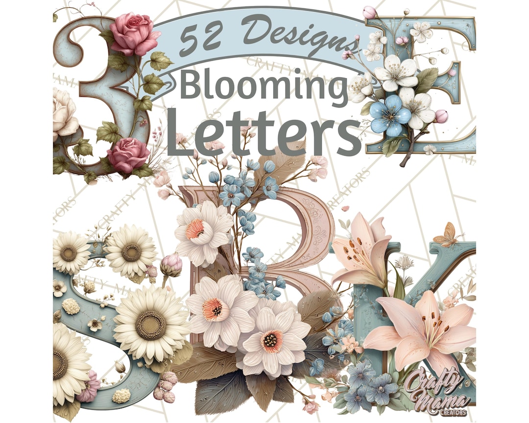 52 Png, Blooming Letters Clipart, Floral Alphabet Clip Art PNG, Spring ...