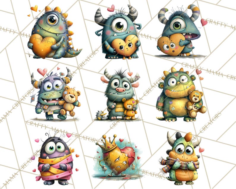 72 Png Valentine Monster Clipart PNG, Quirky Love Monsters, Cute ...