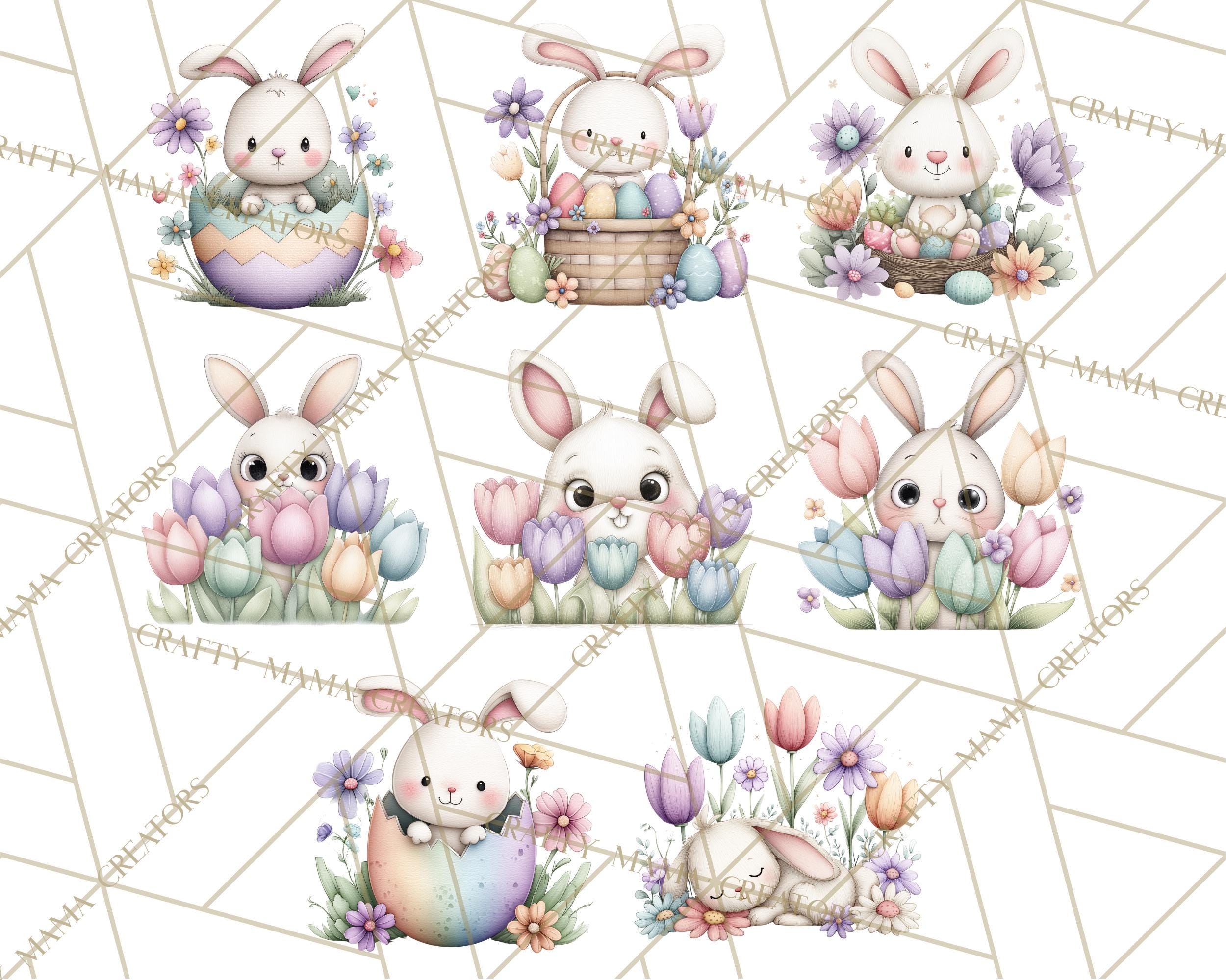 56 Png, Floral Easter Bunnies Clipart, Cute and Elegant Bunny Easter ...