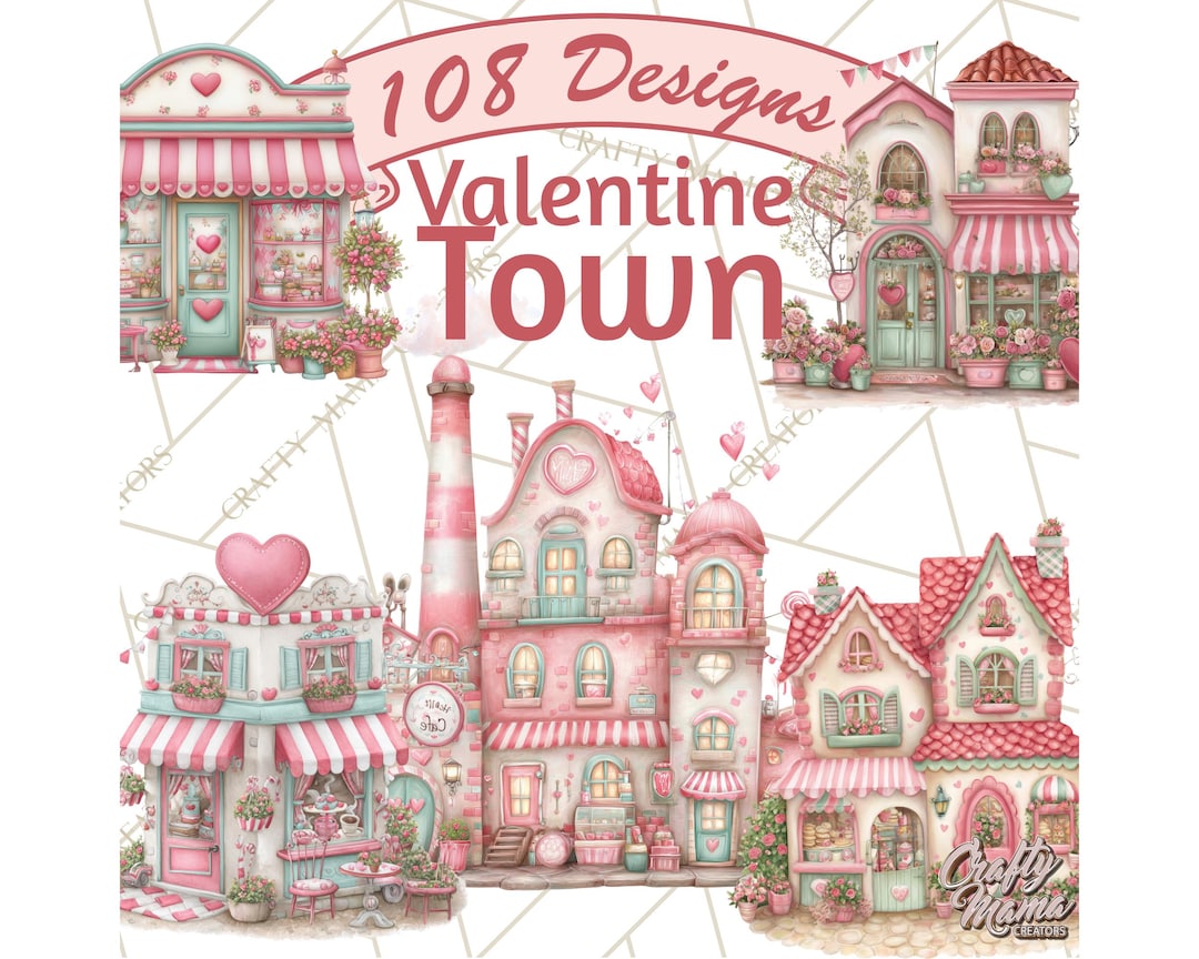 108 Png Valentine Town Clipart, Pastel Valentine Buildings, Love Shops ...