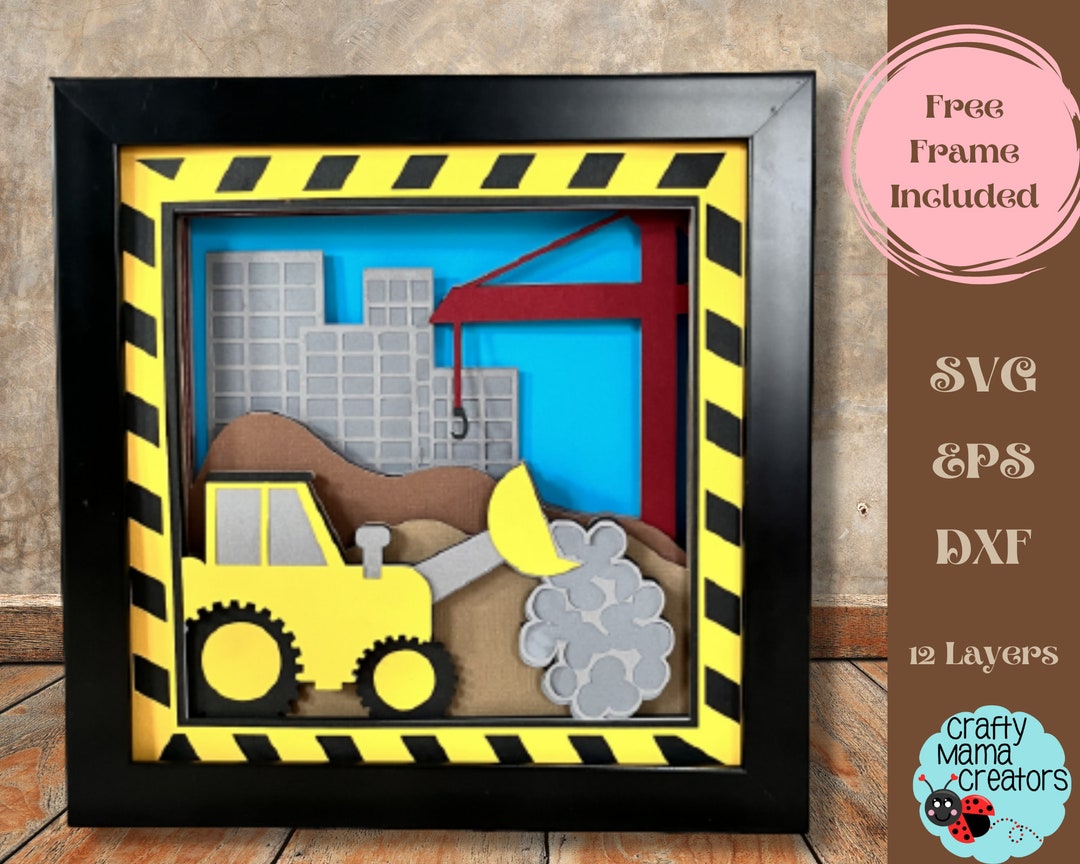 3D Construction Site Shadow Box Tractor Shadow Box SVG Heavy - Etsy