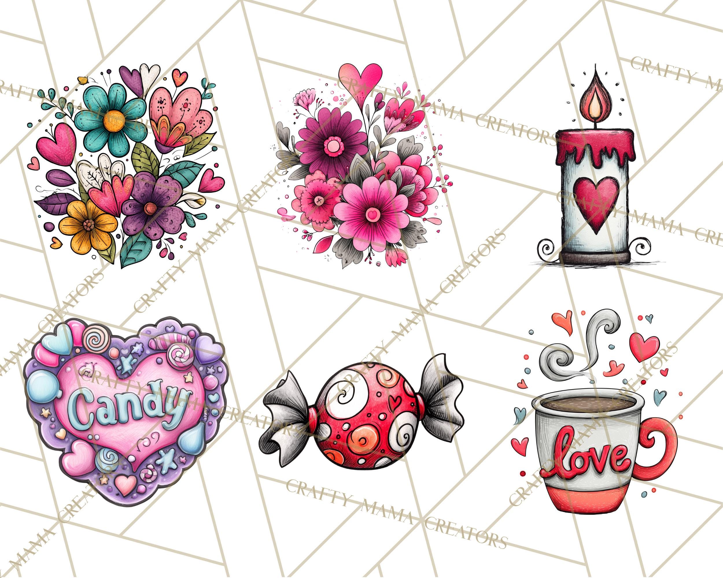 52 Png, Whimsical Valentine Doodle Clipart PNG, Cute Hand-drawn Hearts ...