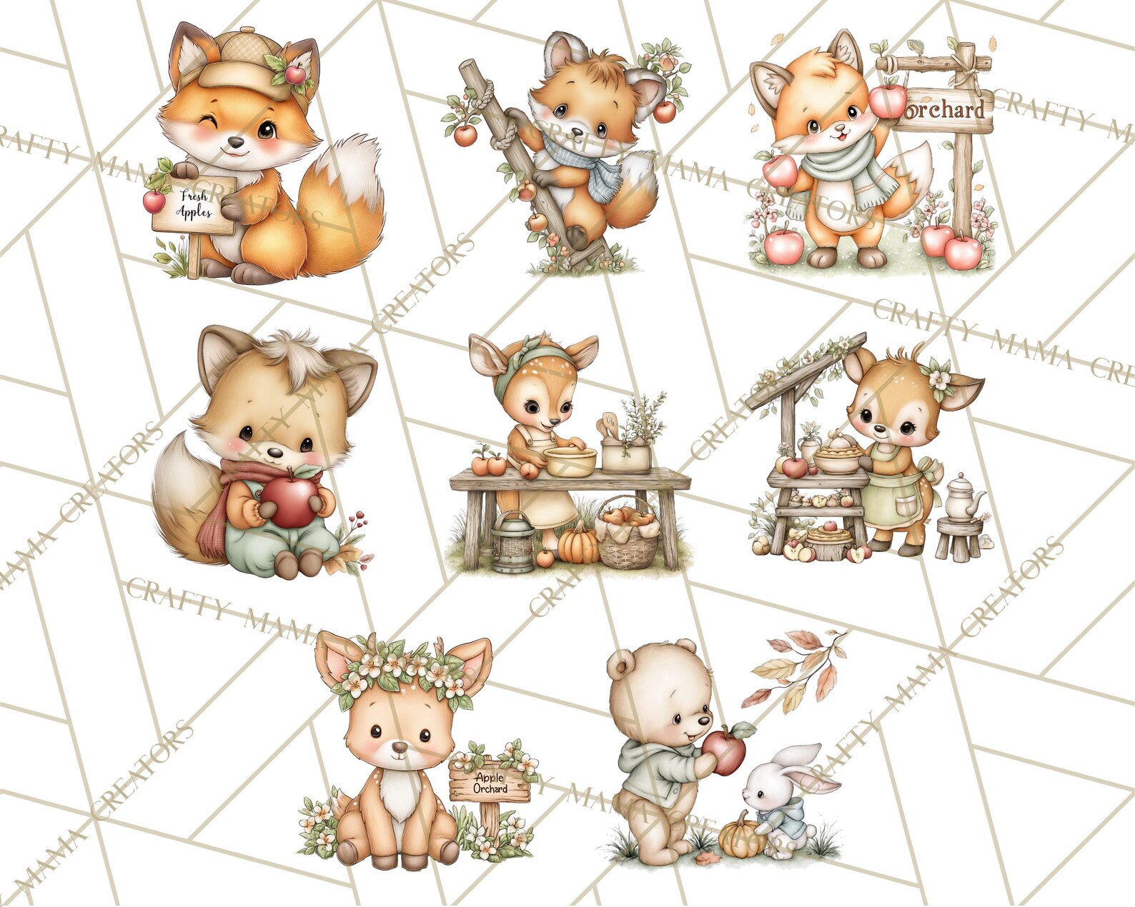 56 Png, Watercolor Apple Orchard Animals Clipart PNG, Fall Animal ...