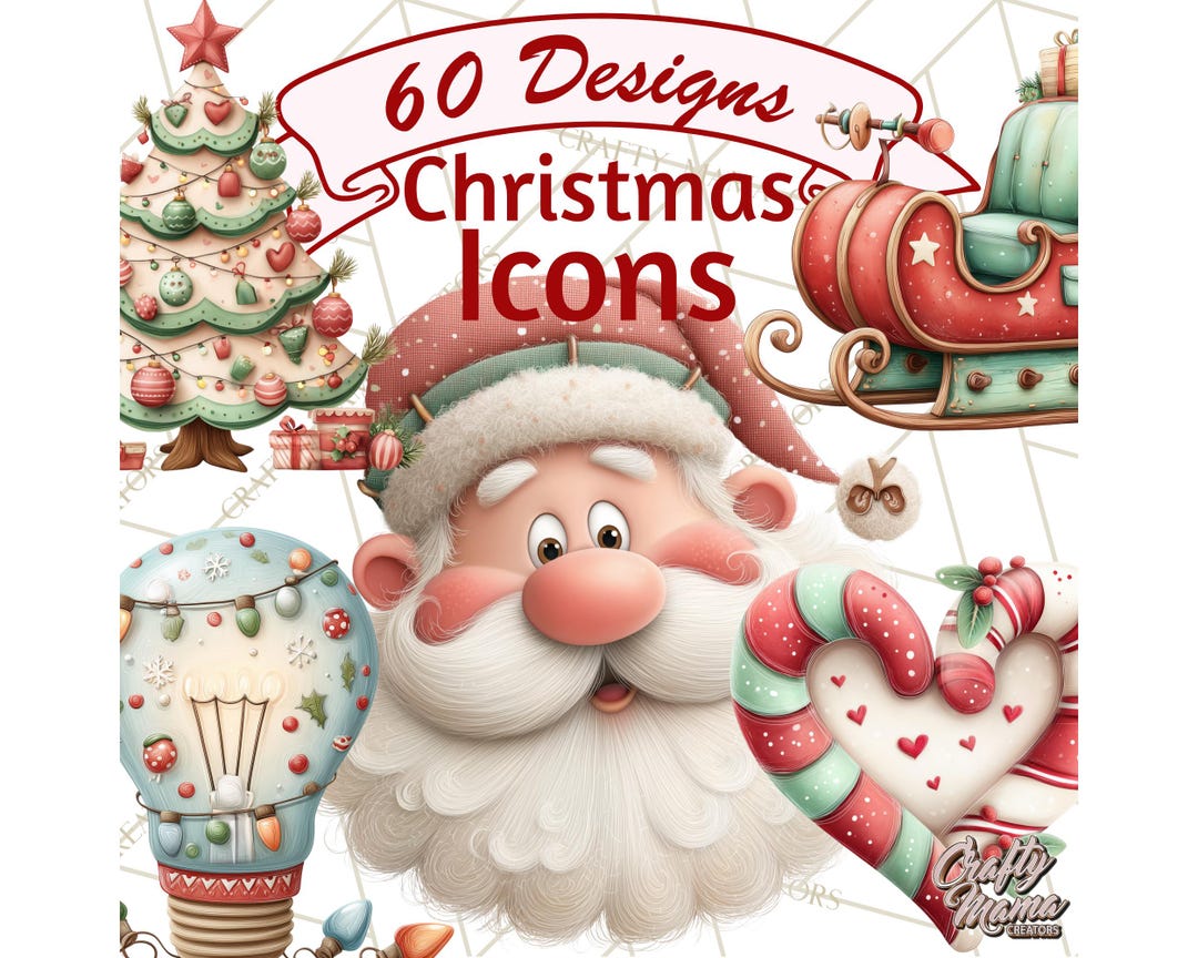 60 Png, Christmas Icons Clipart, Holiday PNG Elements, Cute Cartoon ...