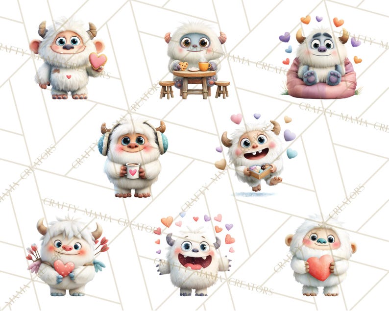 64 Png Saint-Valentin Yeti Clipart PNG, yéti mignon avec coeurs et ...