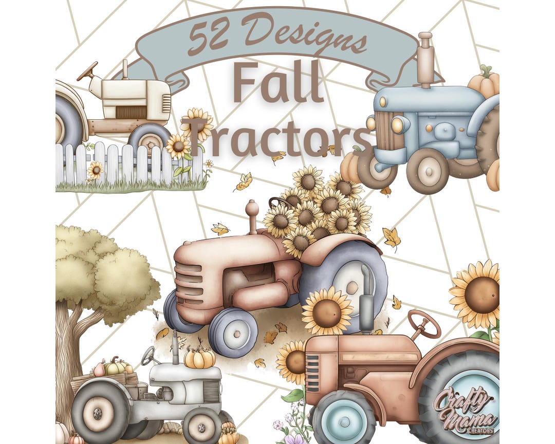 Fall Tractor Clipart PNG, Vintage Tractors With Pumpkins and Flowers ...