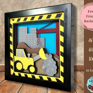 3D Construction Site Shadow Box, Tractor Shadow Box SVG, Heavy ...