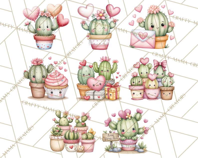 60 Png, Cute Cactus Valentine Clipart, Love Plant PNG, Adorable Heart ...