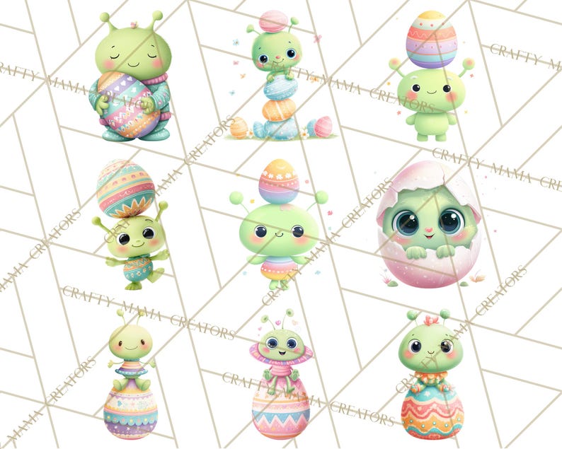 72 Png, Alien Easter Clipart, Cute Green Alien Easter Eggs, Cartoon ...