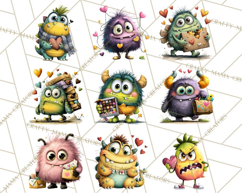 72 Png Valentine Monster Clipart PNG, Quirky Love Monsters, Cute ...