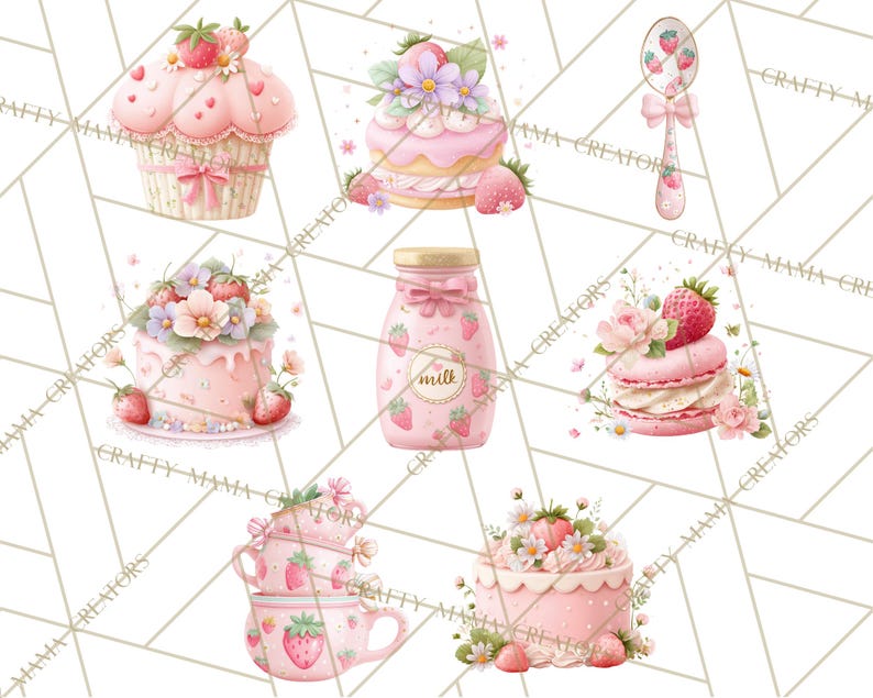 56 Png, Strawberry Bakery Clipart, Cute Strawberry Pastries Clip Art ...