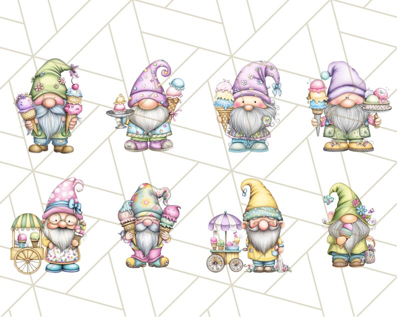 Ice Cream Gnome Clipart, Summer Gnome Art, Dessert Clip Art, Cute Gnome ...