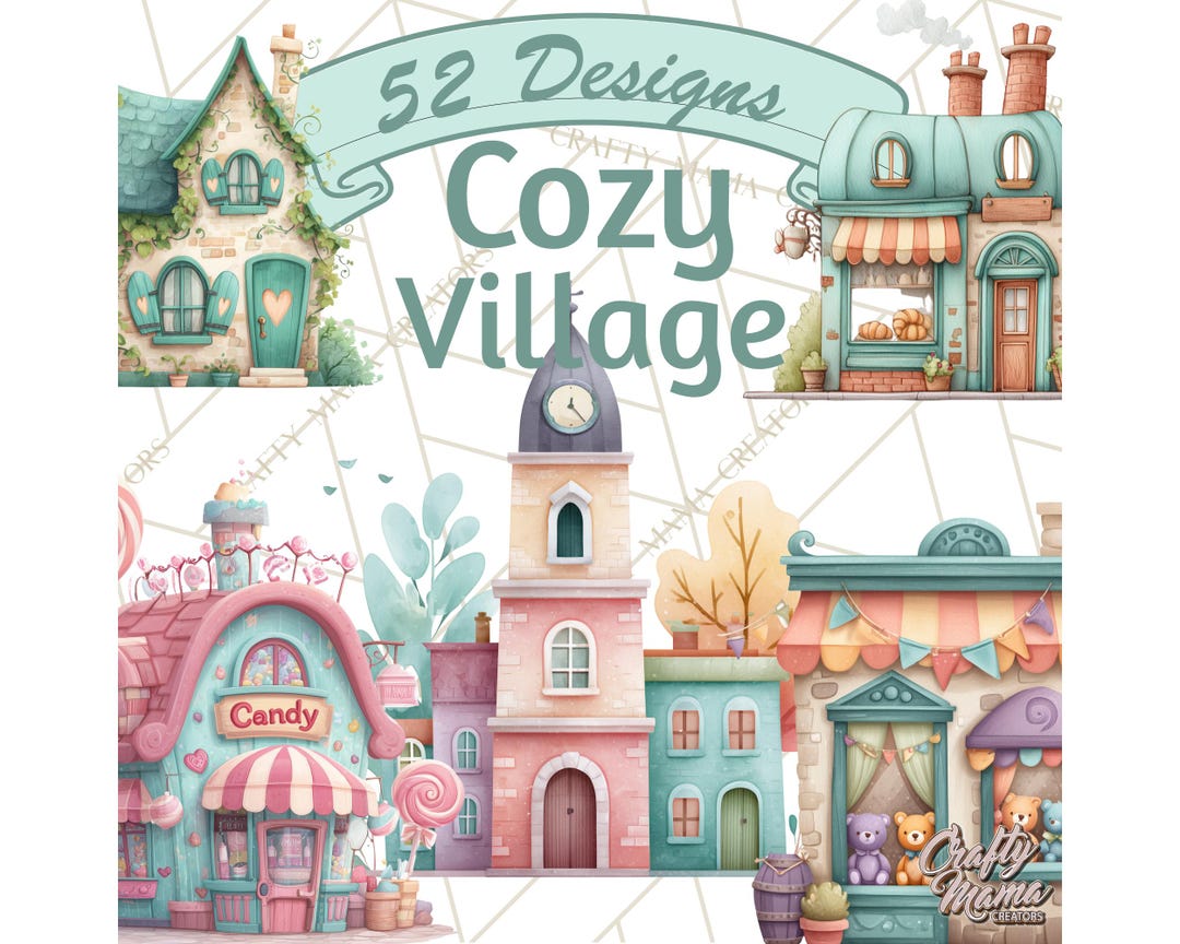 52 Png, Cute Neighborhood Clipart, Whimsical Town PNG, Houses Shops ...