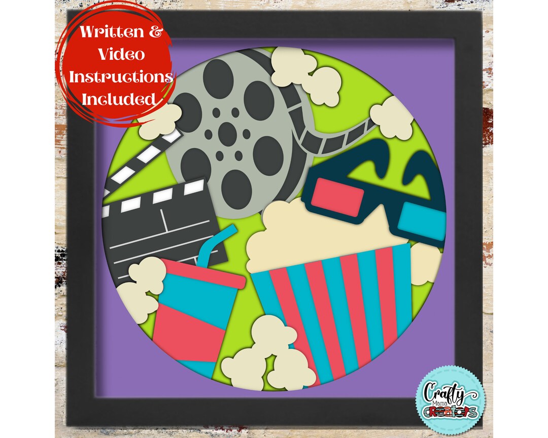 3D Theater Shadow Box Svg, Movie Night Svg Shadowbox Svg, Movie Theater ...