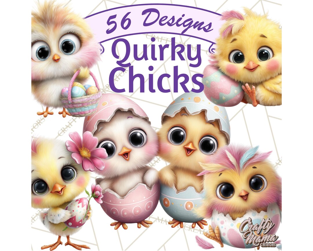 56 Png, Quirky Easter Chicks Clipart, Cute Cartoon Chicks With Pastel ...