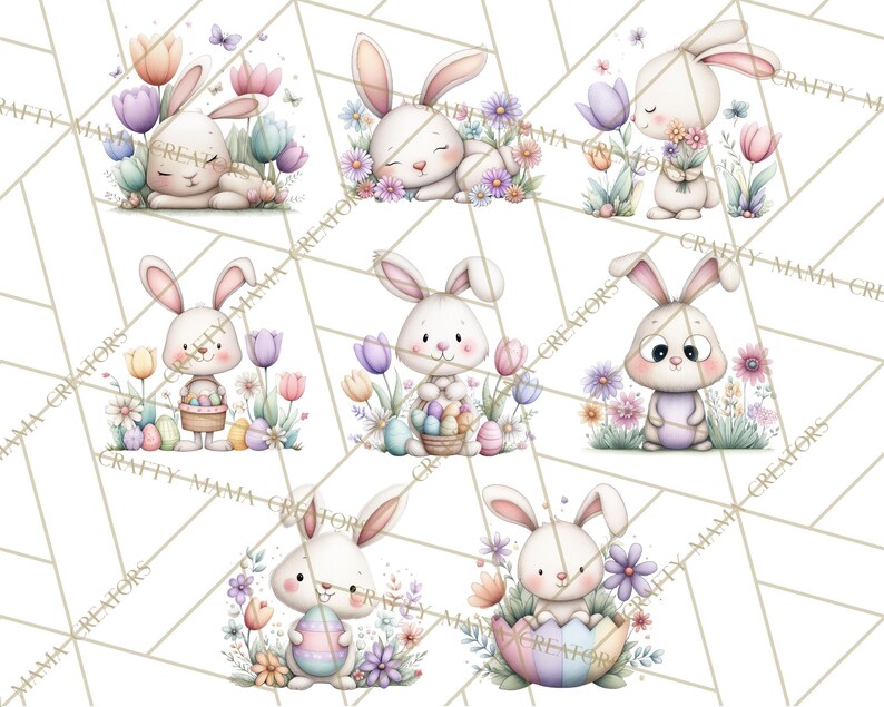 56 Png, Floral Easter Bunnies Clipart, Cute and Elegant Bunny Easter ...