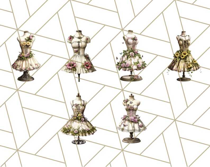 Floral Dress Form Clipart PNG, Vintage Sewing Dress Clip Art Png ...