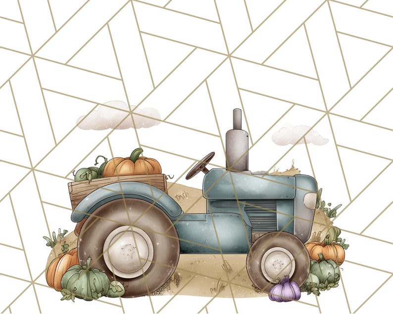 Fall Tractor Clipart PNG, Vintage Tractors With Pumpkins and Flowers ...