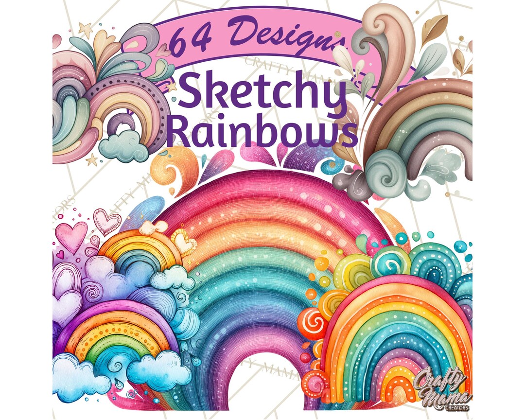 64 Png, Sketchy Rainbow Doodle Clipart PNG, Whimsical Colorful Arches ...