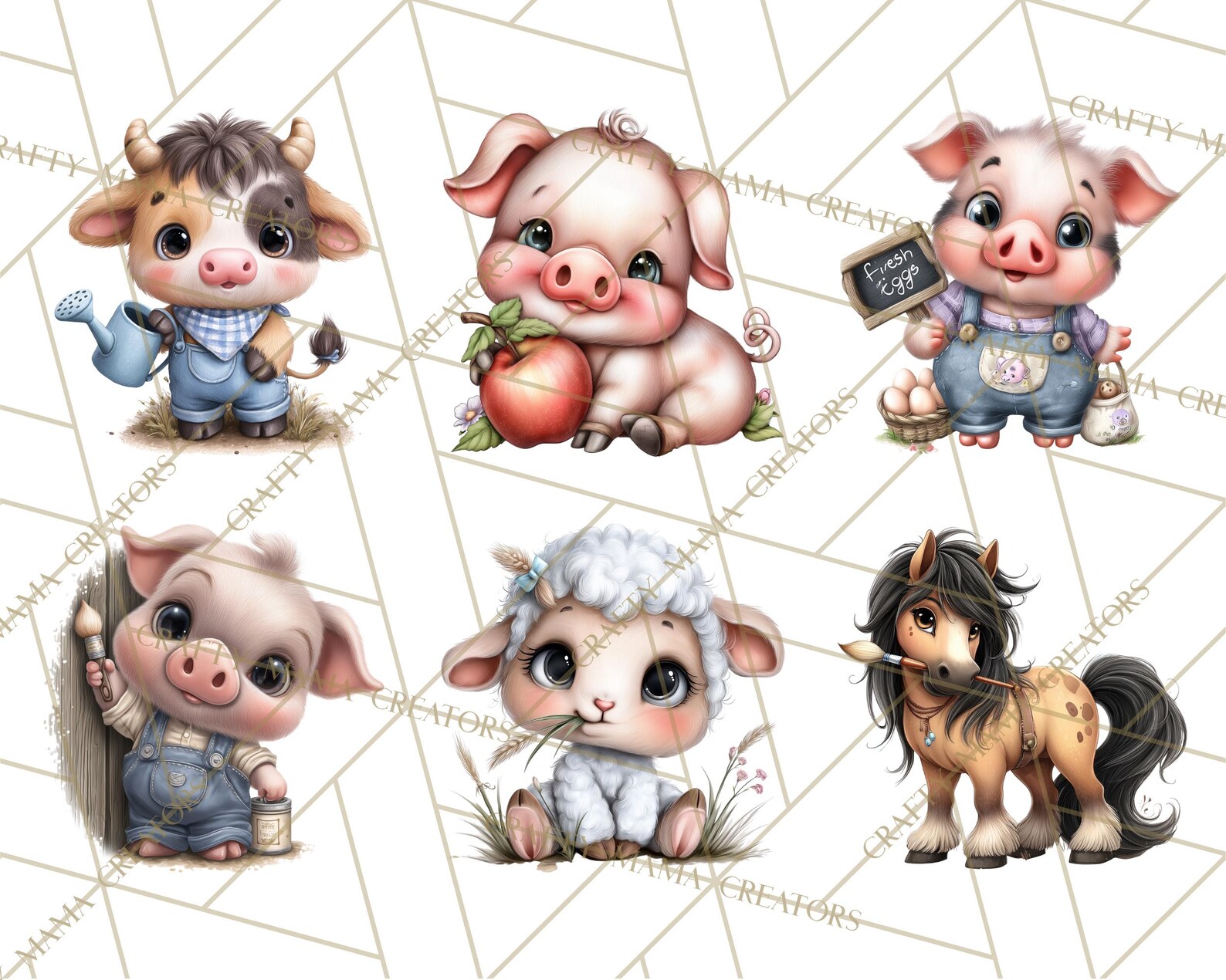 48 Png, Farm Animals Clipart PNG, Cute Cow Pig Sheep Chicken Horse Goat ...