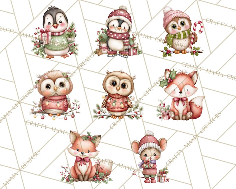 64 Png, Christmas Animal Clipart, Cute Holiday Animal Characters PNG ...