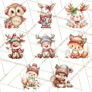 64 Png, Christmas Animal Clipart, Cute Holiday Animal Characters PNG ...