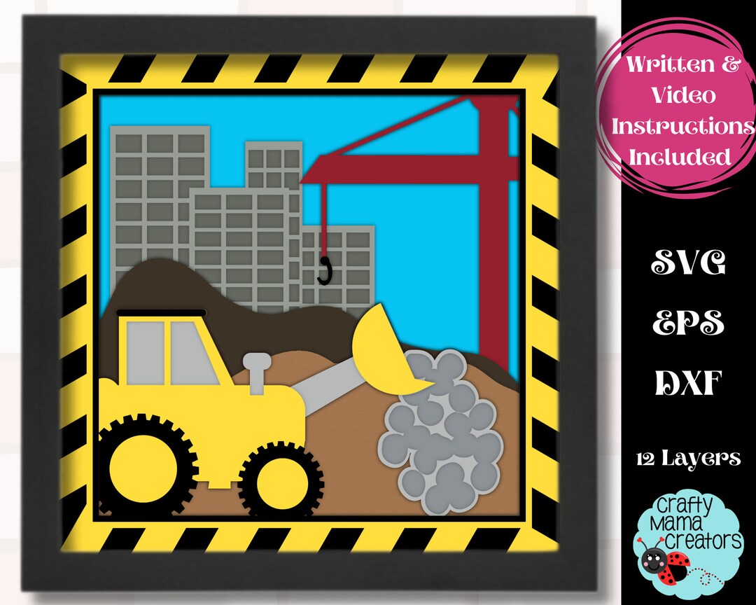 3D Construction Site Shadow Box Tractor Shadow Box SVG Heavy - Etsy