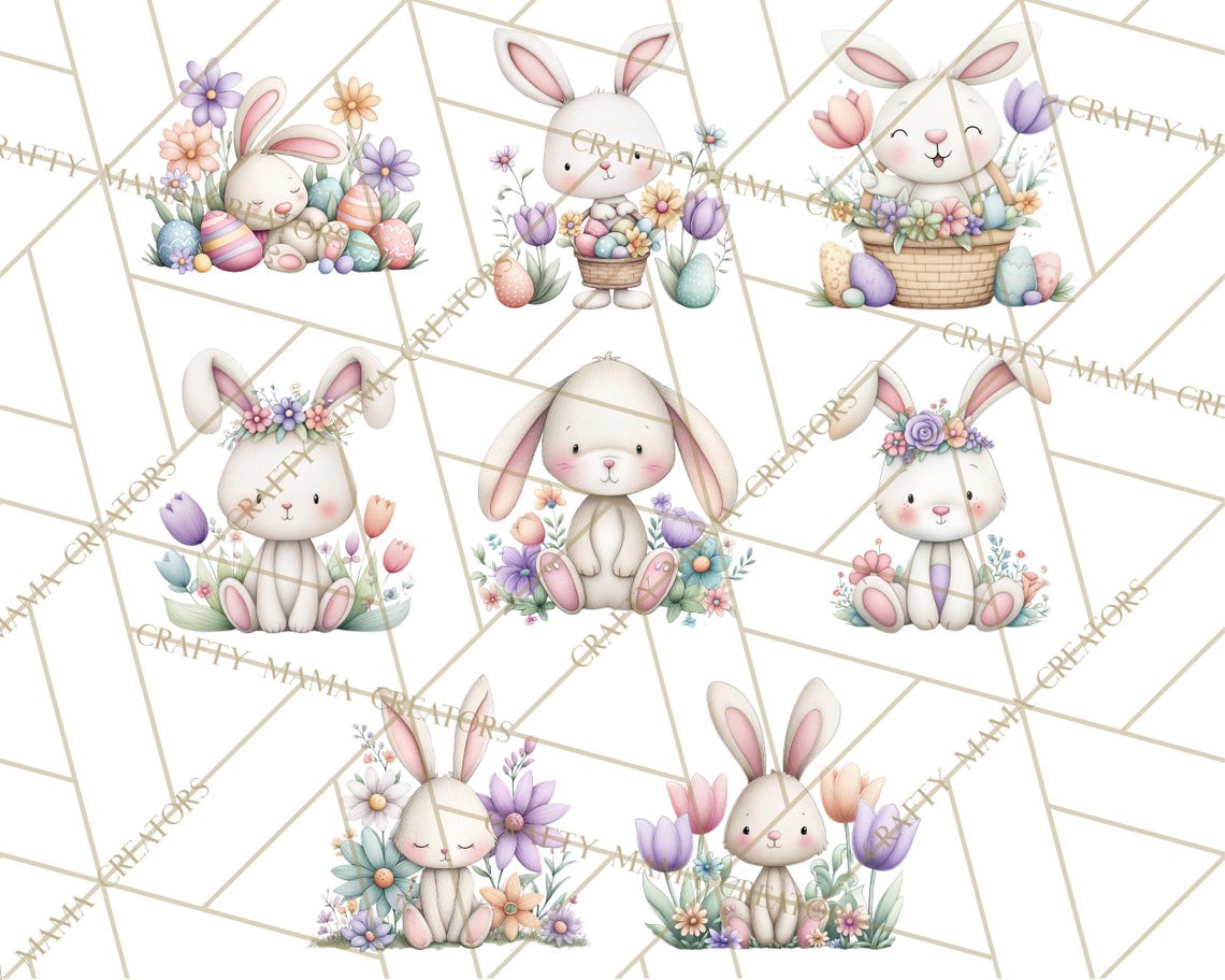 56 Png, Floral Easter Bunnies Clipart, Cute and Elegant Bunny Easter ...
