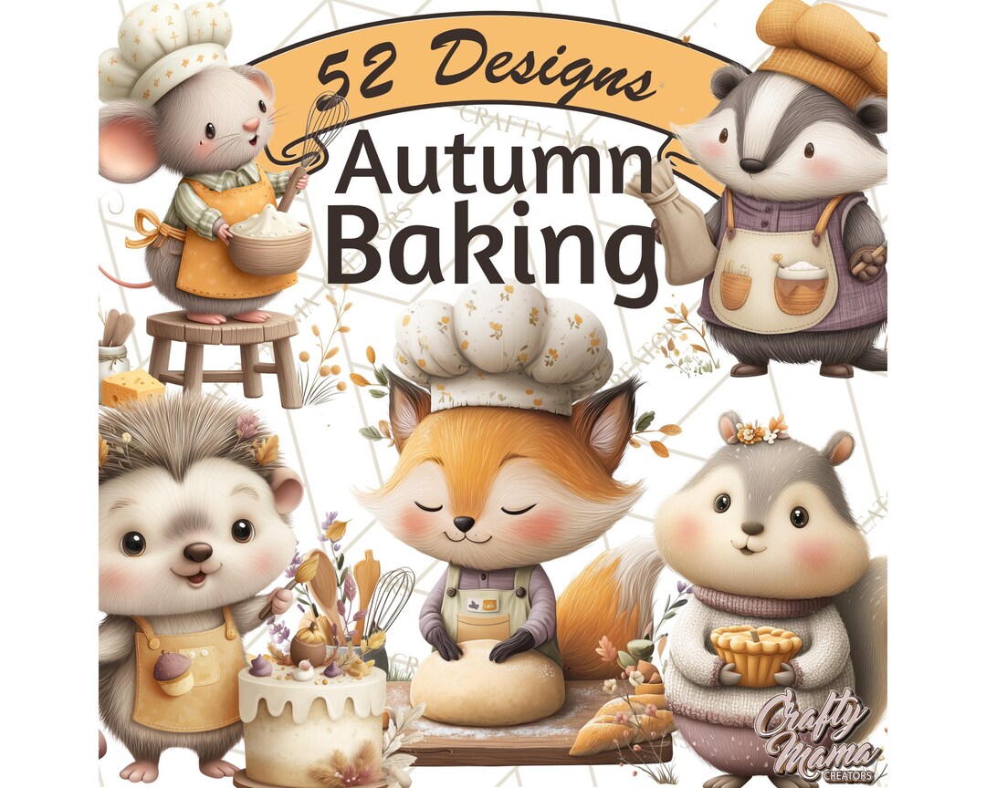 52 Png, Autumn Baking Adventure Clipart, Fall Critters Clip Art, Cute ...