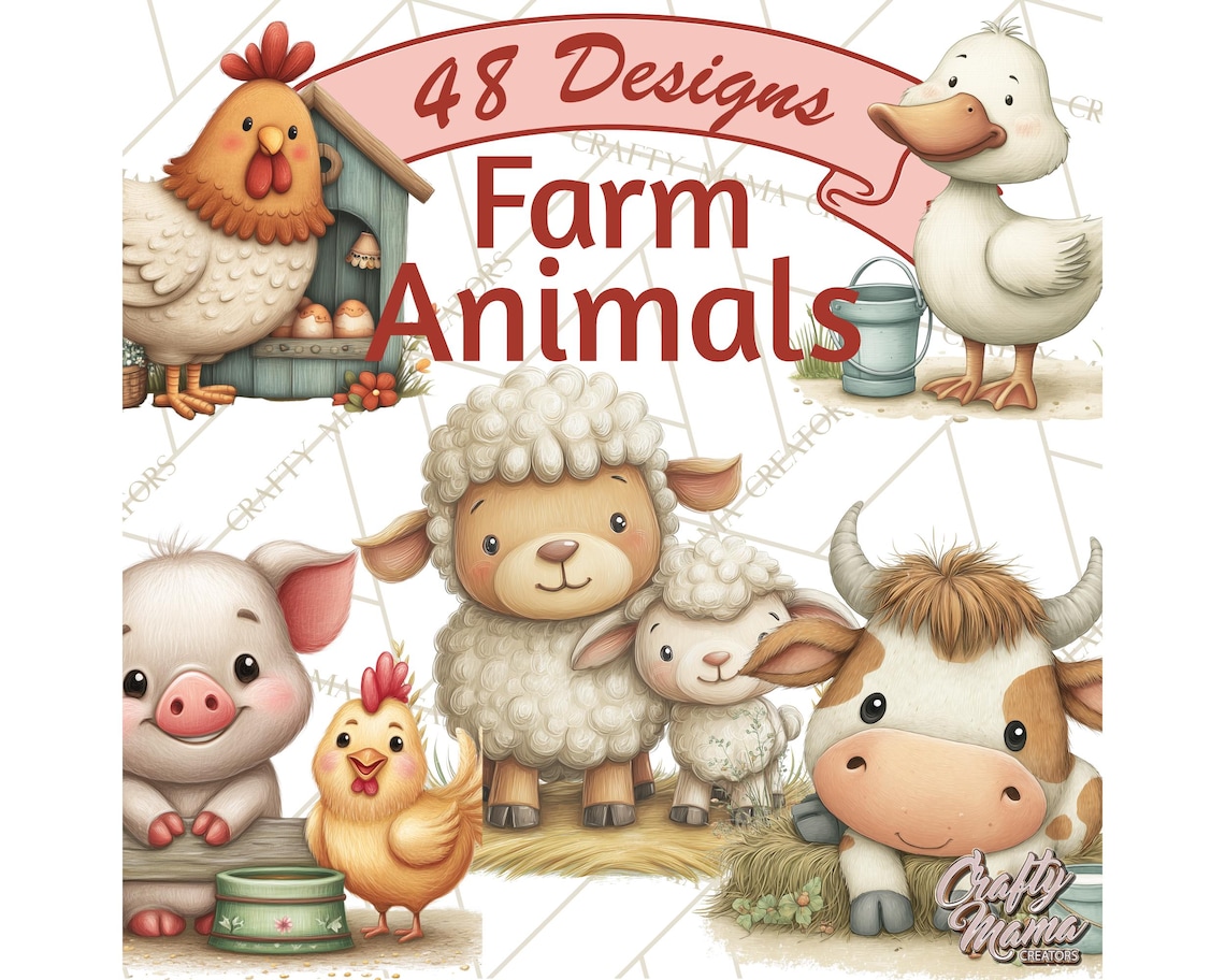 48 Png Farm Animals Clipart PNG, Cow Pig Sheep Horse Chicken Goat Barn ...