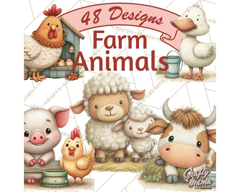 48 Png Farm Animals Clipart PNG, Cow Pig Sheep Horse Chicken Goat Barn ...