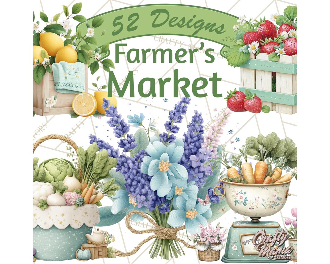 52 Png, Spring Farmer’s Market Minis Clipart, Rustic Vegetables, Herbs ...