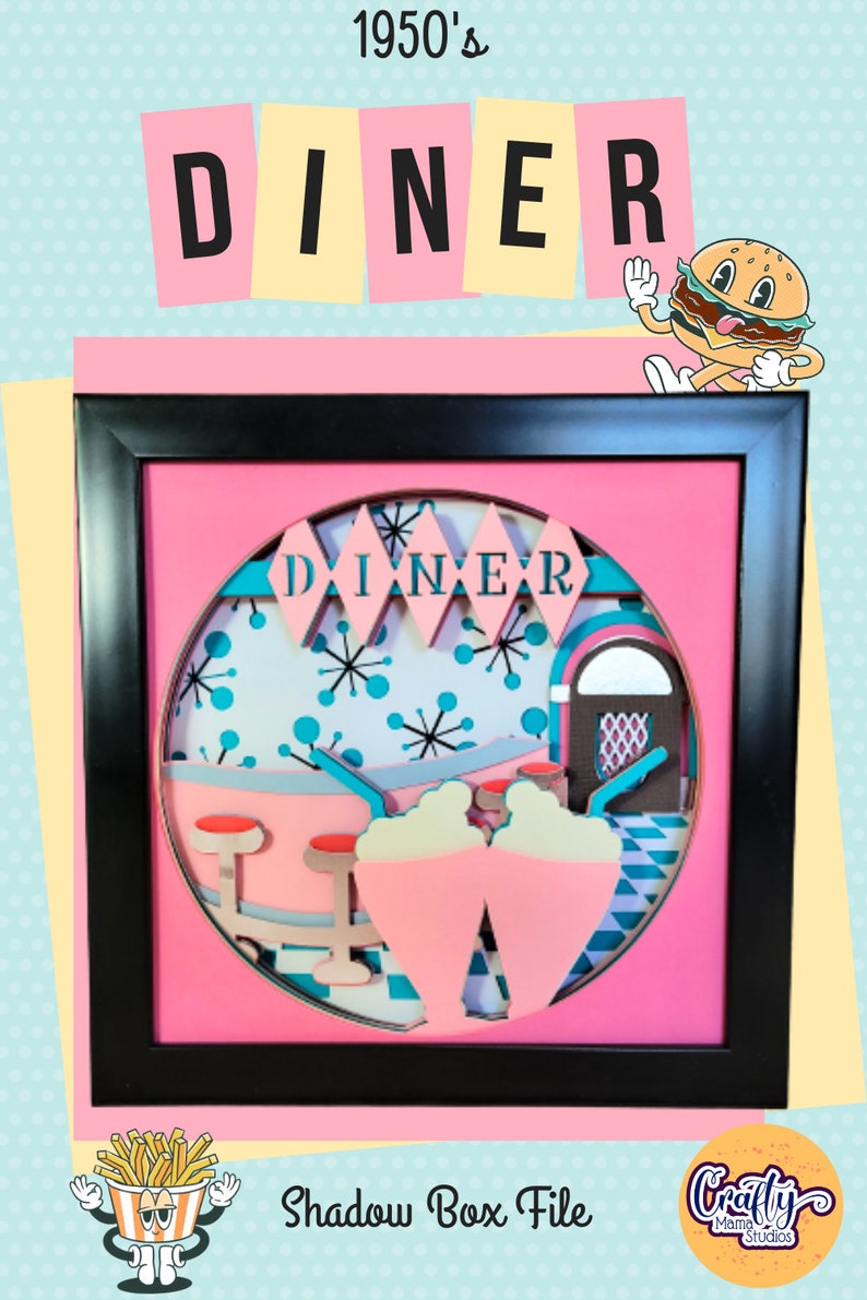 3D 50s Diner Shadow Box Svg, Retro Svg Shadowbox, Juke Box Svg 3D ...