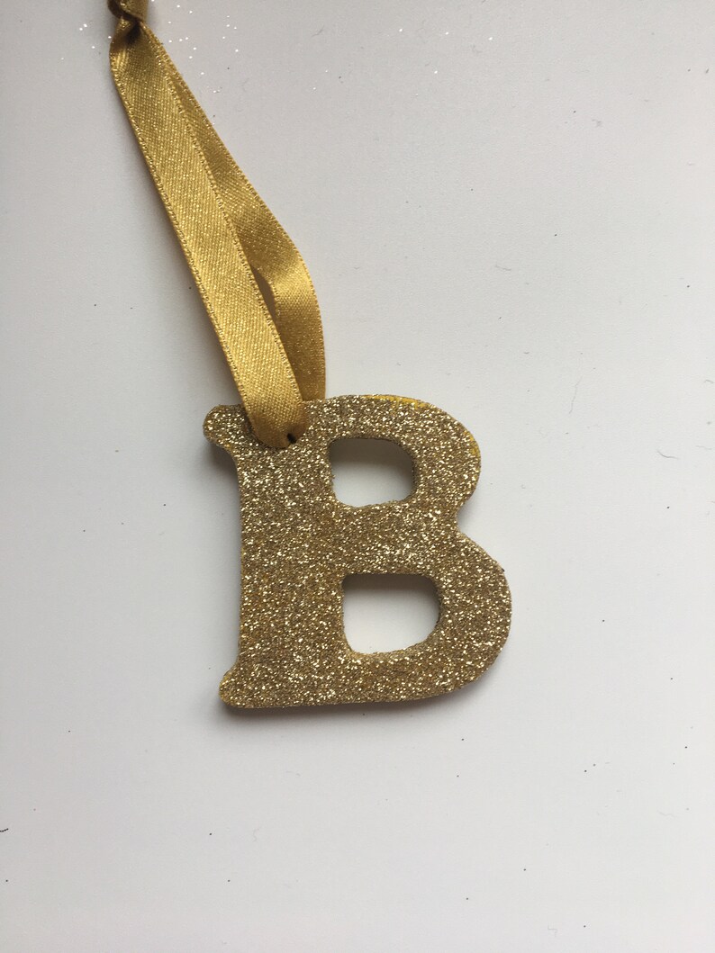 Glittered Initials Christmas Tree. Matching Ribbon, 5cm Wooden ...