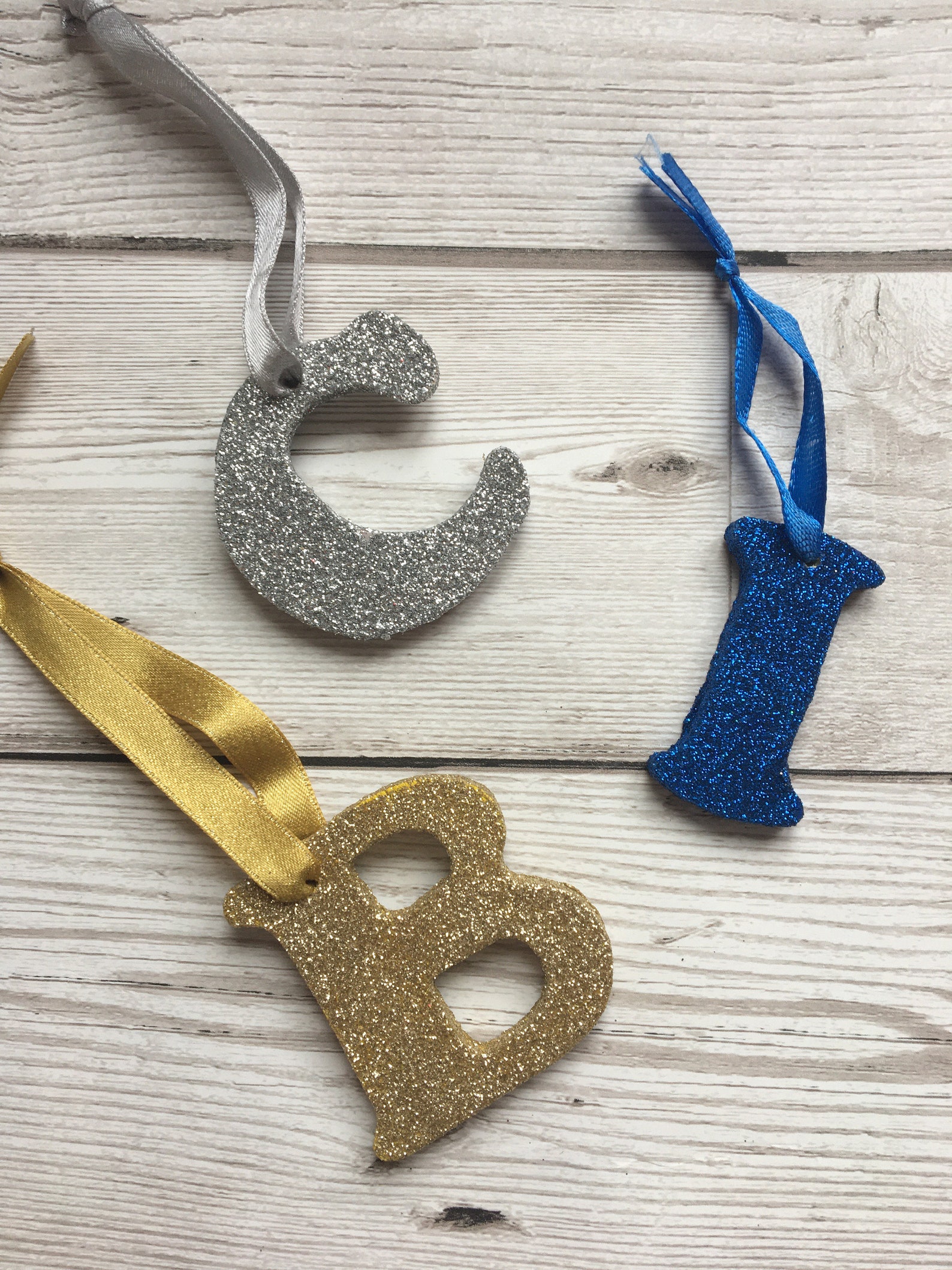 Glittered Initials Christmas Tree. Matching Ribbon Wooden - Etsy UK