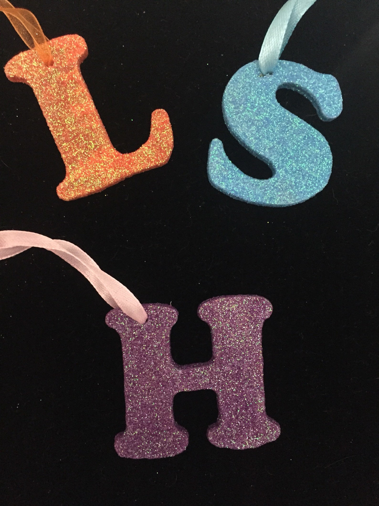 Glittered Initials Christmas Tree. Matching Ribbon, 5cm Wooden ...