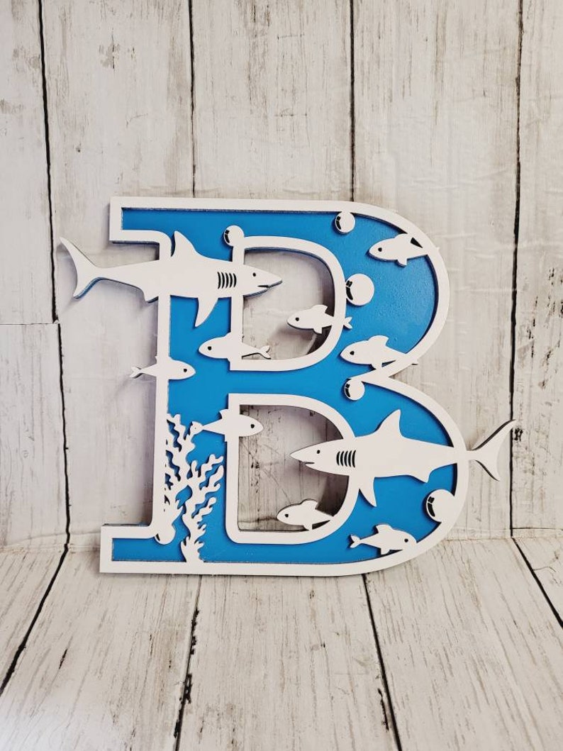 Wall Hanging 3D Design Mdf Letter, Shark, Under the Sea, 6mm MDF, 15cm ...