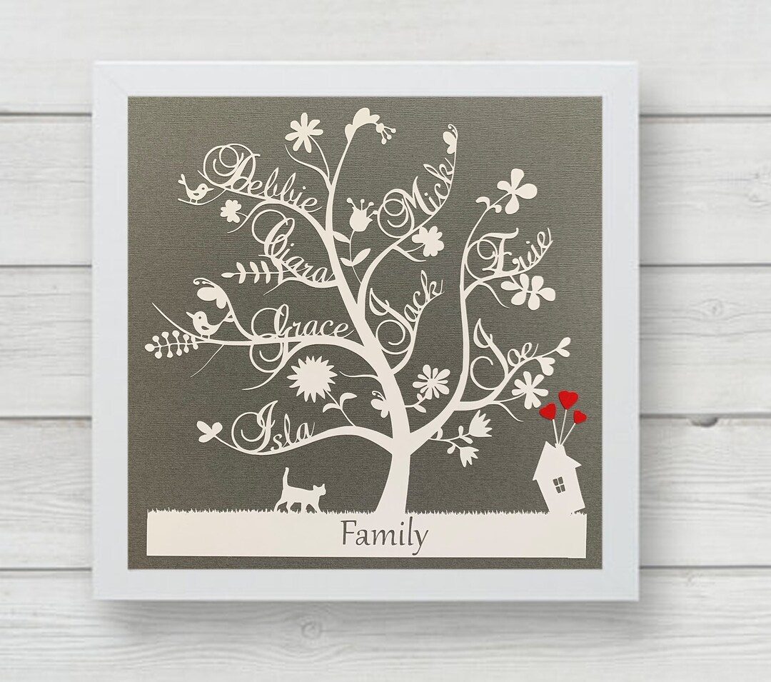 Family Tree Paper Cut With Red Hearts - Etsy