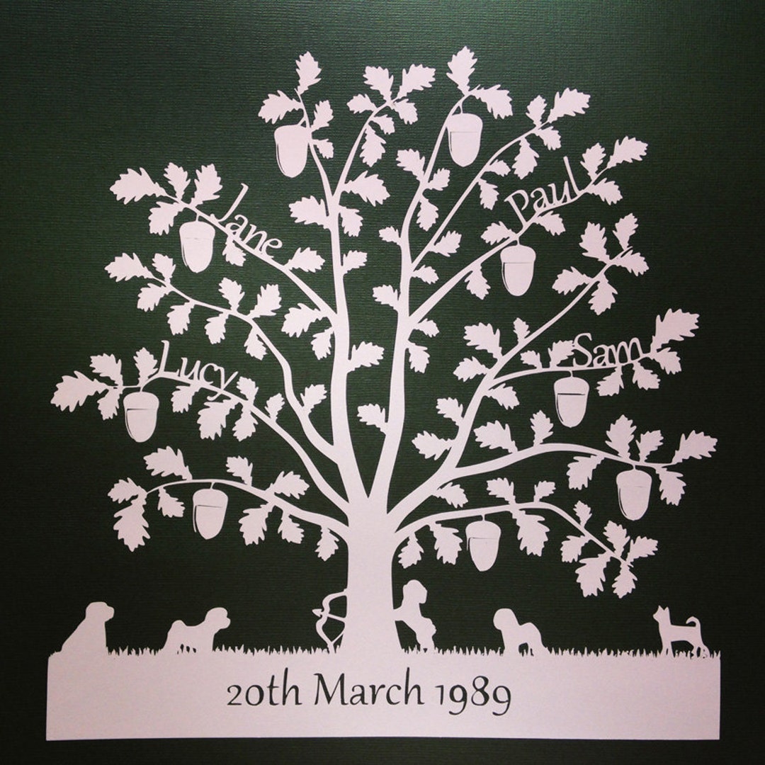 Family Tree Papercut Oak Tree Design on Green Card - Etsy