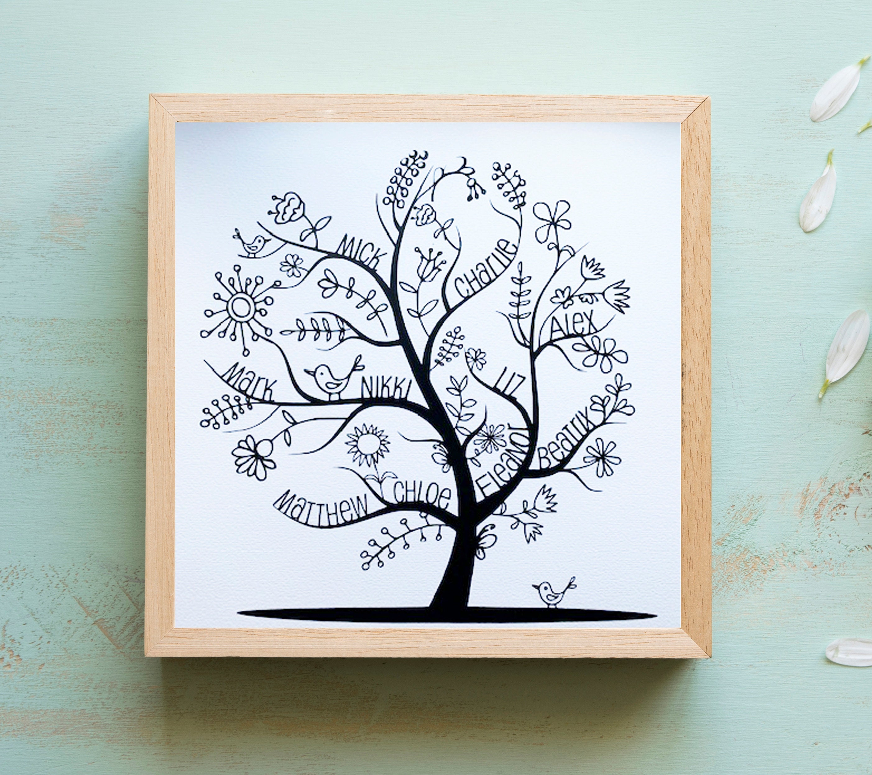 Personalised Papercut Family Tree - Doodle Design - Etsy