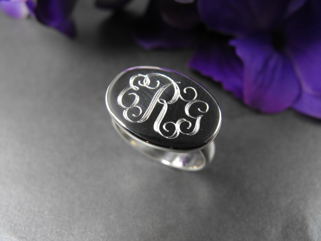 Sterling Monogram Ring, Engraved Initial Ring, Sterling Silver ...