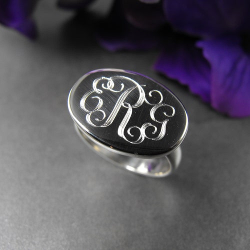 Sterling Monogram Ring Engraved Initial Ring Sterling Silver - Etsy