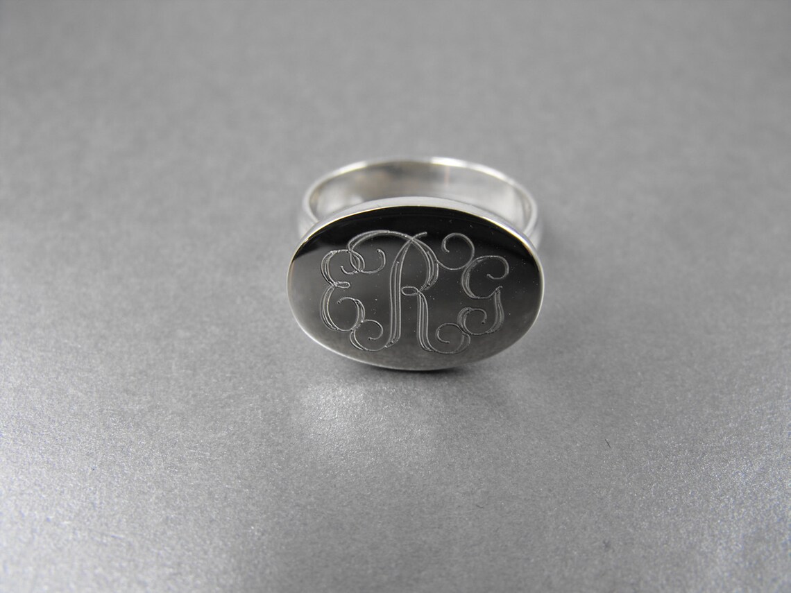 Sterling Monogram Ring Engraved Initial Ring Sterling Silver - Etsy