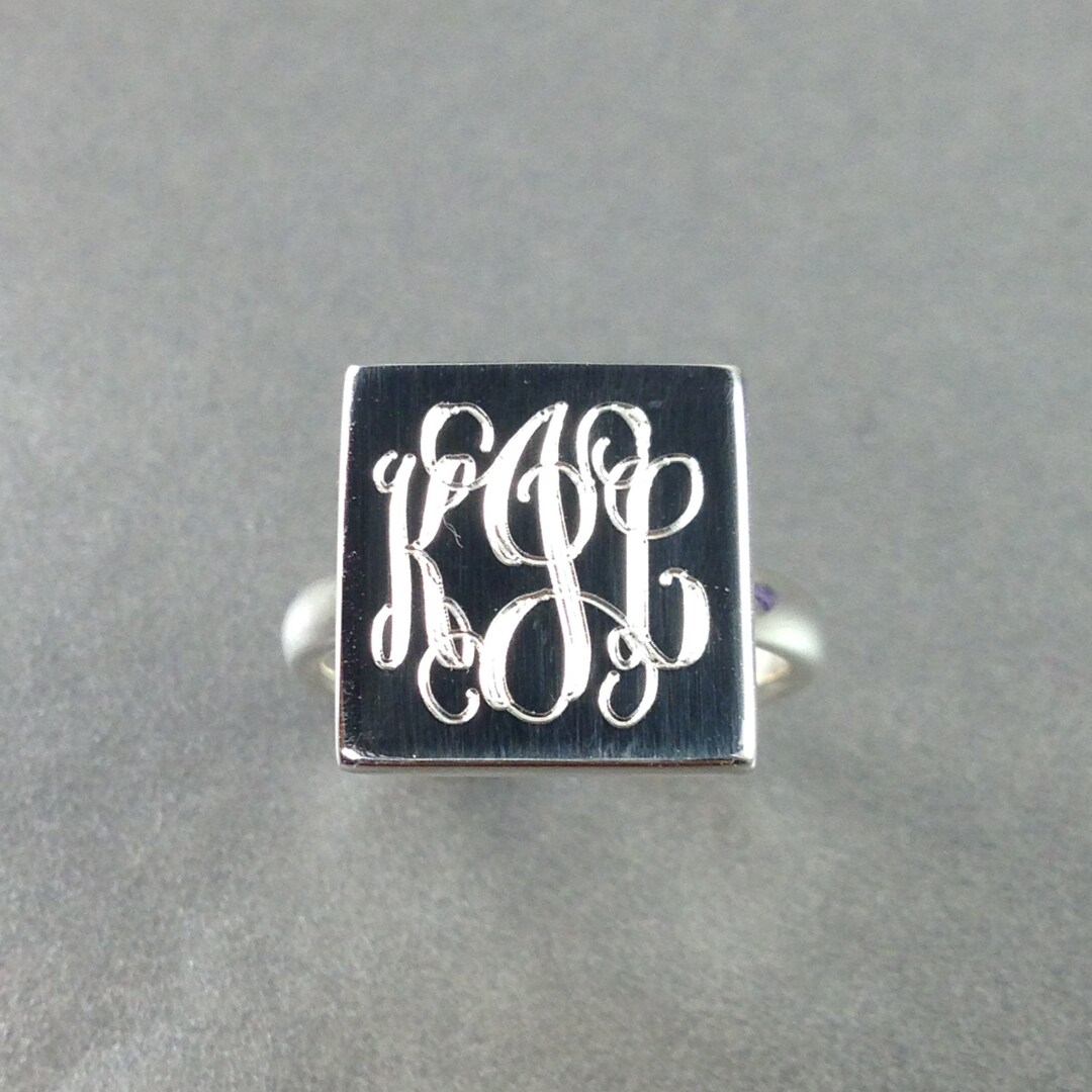 Monogrammed Sterling Silver Square Ring, Personalized Modern Classic ...