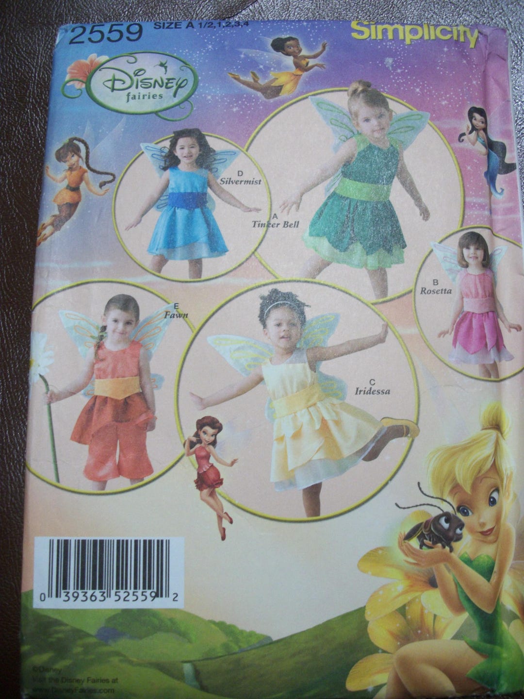 Simplicity 2559 Disney Fairies Size A 1/2, 1,2,3,4 Costumes. Silvermist ...