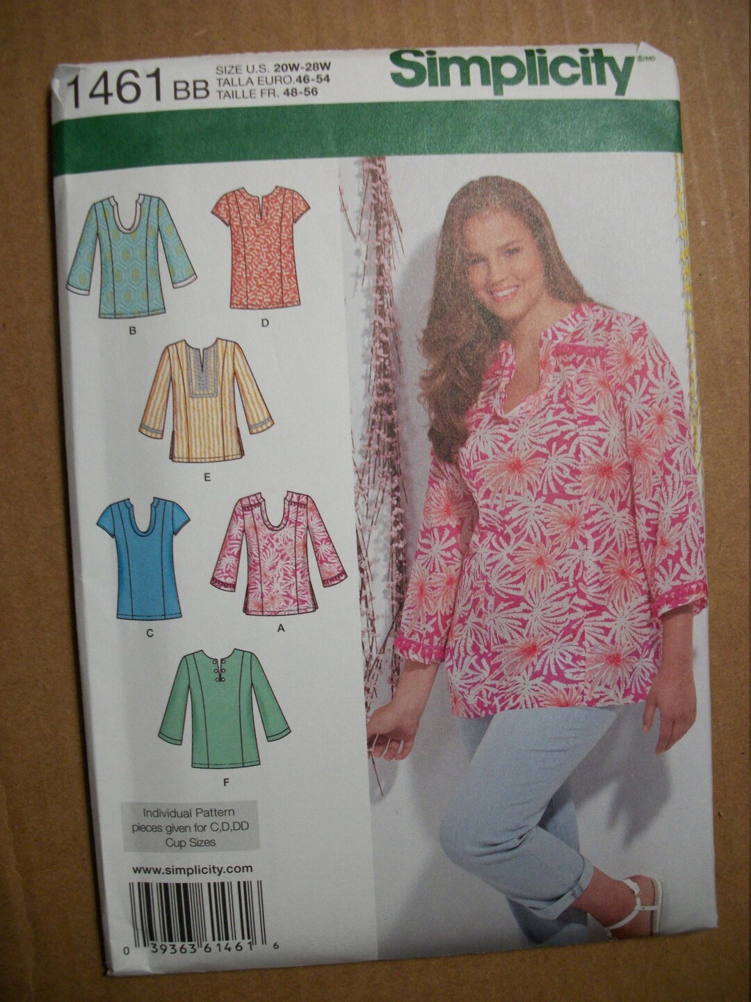 Simplicity 1461 Womens Size 20W-22W-24W-26W-28W Tunic With Neckline and ...