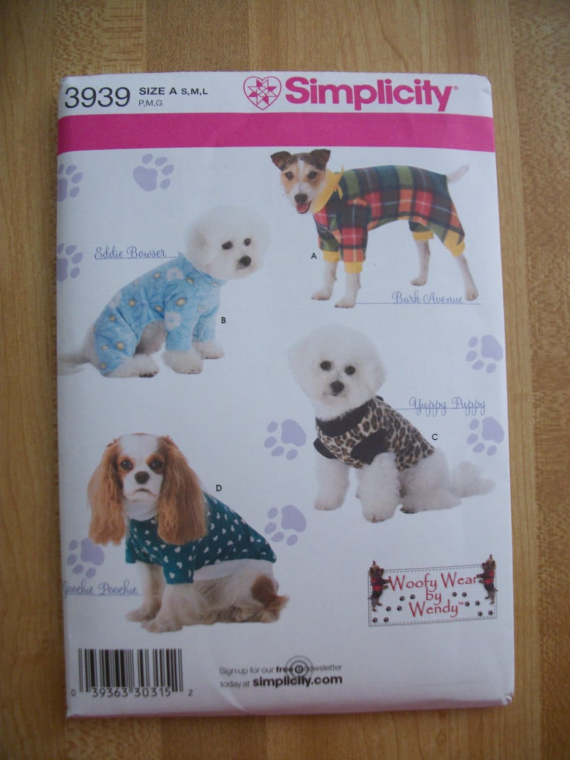 Simplicity 3939 Woofy Wear by Wendy Size A: S,M,L Dog Clothes New ...