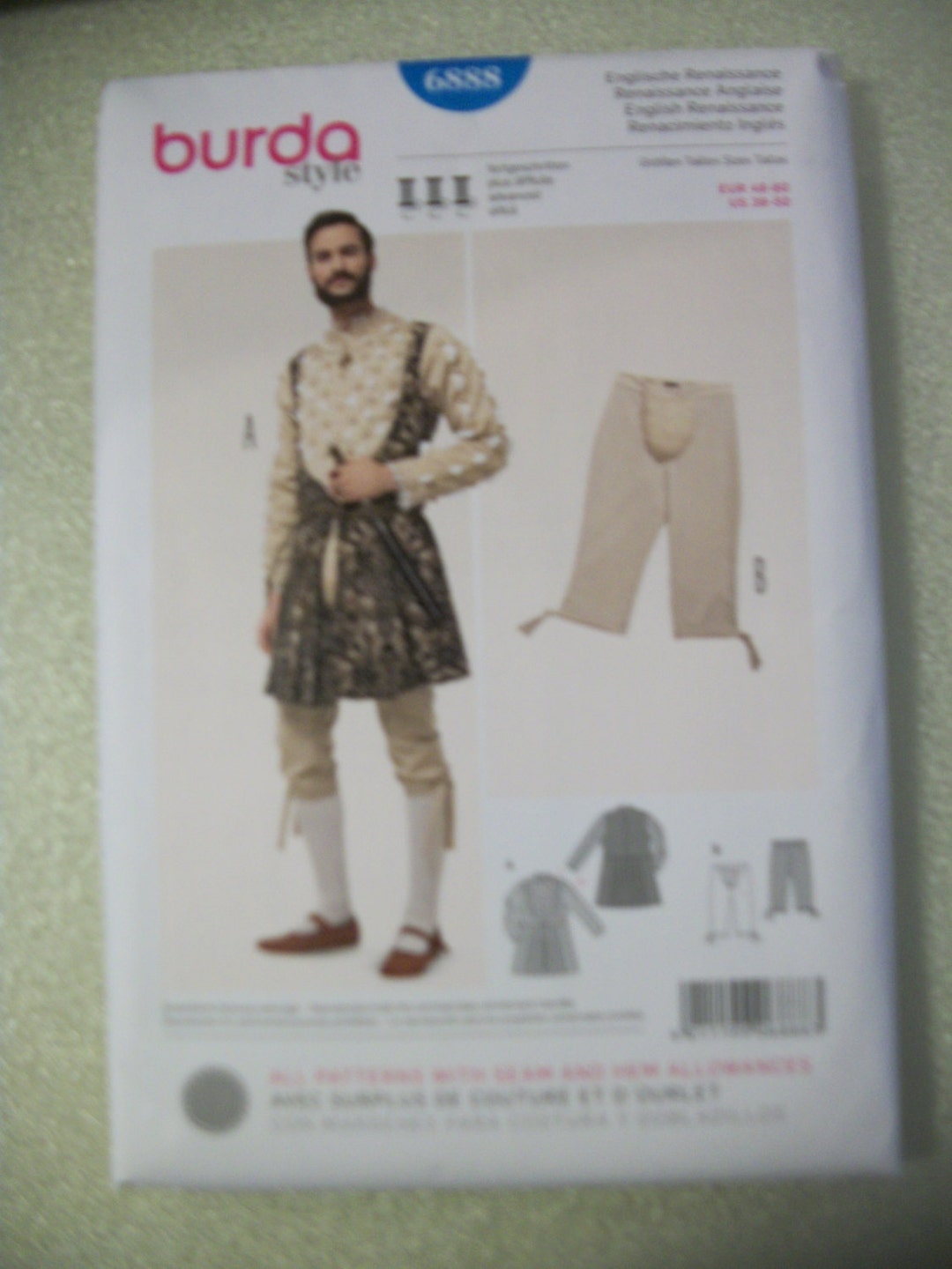 Burda 6888 Mens Size 36-50 English Renaissance Costume - Etsy